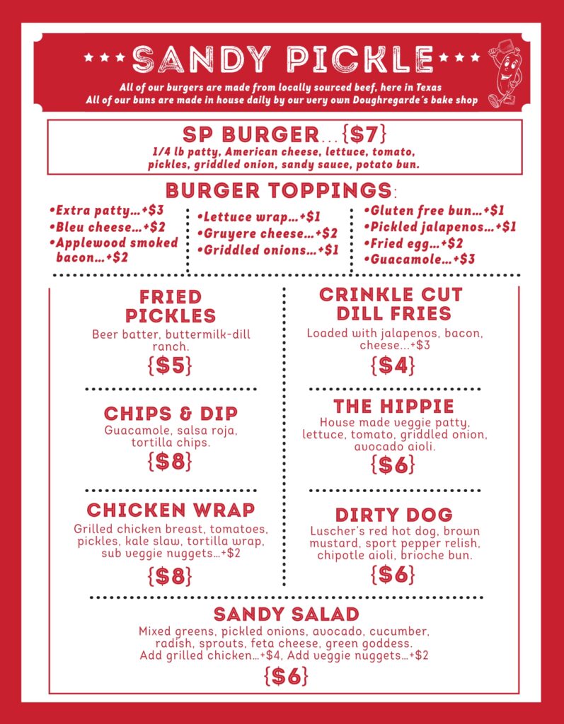 menu - Sandy Pickle