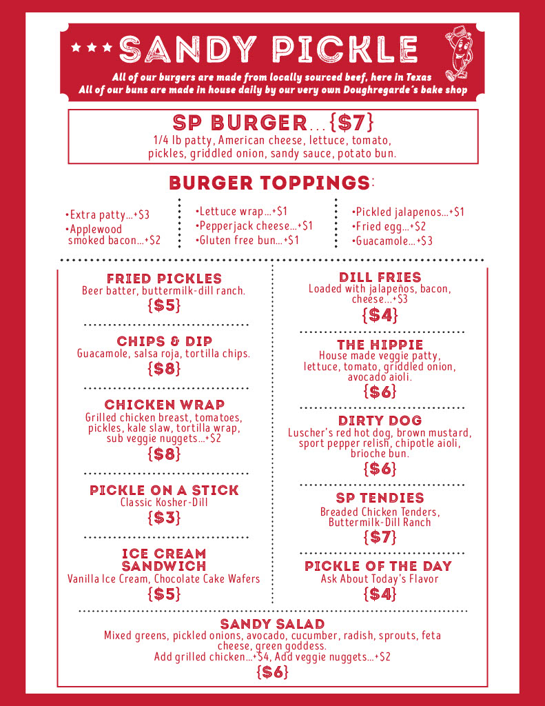 menu - Sandy Pickle
